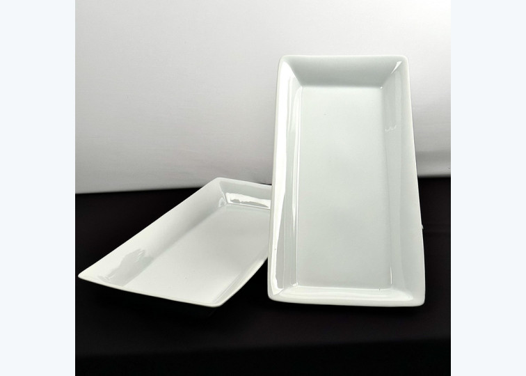 Porcelain High Rectangular Platter - Alexis Party Rental